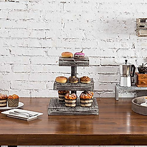 MyGift 3-Tier Torched Wood Cupcake Stand, Dessert Appetizer Serving Tray Tower