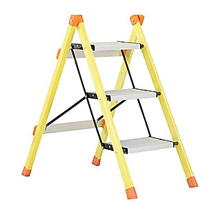 PENGJIE Folding Ladder Step Stool Ladder 3 Step Folding Aluminum Stool Heavy Duty Steel Portable Anti Slip Mat Tread Compact 120 Kg Capacity