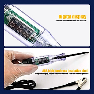 Sodcay 1 PC Automotive Test Light Digital LED Circuit Tester, DC 3V/6V/12V/24V Inductive Test Pen with 70.8 Inches Retractable Spring Wire, for Checking Vehicle Car Truck Motorcycle (Black & Red)