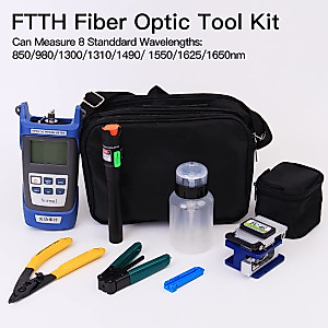Fiber Optic Termination Tool Kit - 9 in 1 Assembly FTTH tool kit with FC-6S Cleaver Optical Power Meter Finder - 30km Visual Fault Locator Optical Pliers Cable Cutter Stripper
