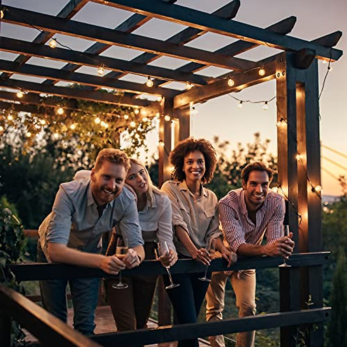 Mlambert Solar String Light Outdoor 30ft, ShatterProof Lights with 4 Modes, 15+1Bulbs, Waterproof LED Global Lights for Garden, Backyard, Porch, Black