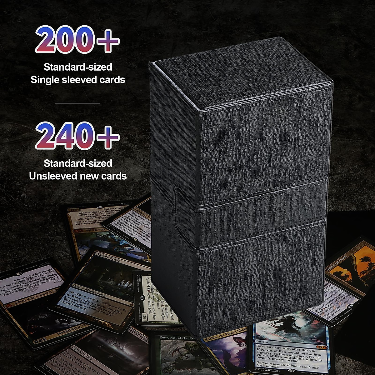 Scimi X-Large Commander Premium Double Deck Box for 200+ Sleeved Cards ProTwin FlipDeckCase with 3 Tray Fits MTG/TCG/CCG/YuGiOh (Leather - Elegant Cross Pattern)