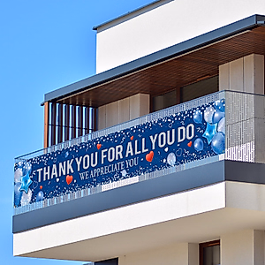 HOWAF Thank You for All You Do Fence Banner Party Decorations, Employee Appreciation Yard Sign Banner for Staff Teachers Doctors Appreciation Party, We Appreciate You Yard Banner, Blue Silver