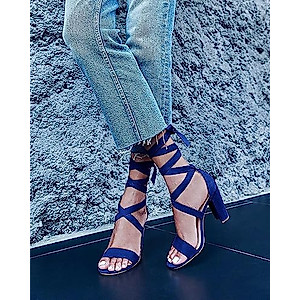 Huiyuzhi Womens Lace Up High Heeled Sandals Chunky Block Ankle Strappy Pumps Dress Party Shoes