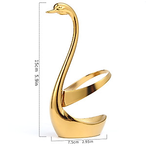 AnSaw Gold Small Swan Base Holder With White & Gold 10Pcs 4.7Inch leaf Handle Coffee Spoon Set