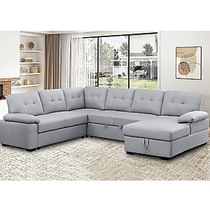 Sleeper Sofa Couch Bed with Pull Out Couch Living Room Set Sectional Sleeper Sofa with Storage Chaise Modular Couch Fabric Sofa Bed in Grey