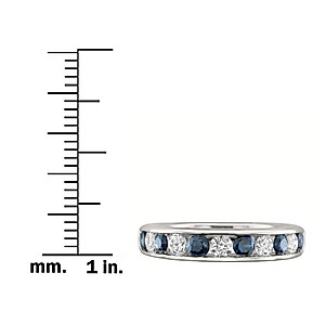 Beyond Brilliance 14K White Gold Round Diamond & Blue Sapphire Wedding Band Ring (1 cttw, I-J, I1-I2), Size 5.5 Size-5.5