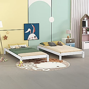 Merax Modern Solid Wood Bed Frame Mattress Foundation, Stackable Day Bed No Box Spring Needed Twin White