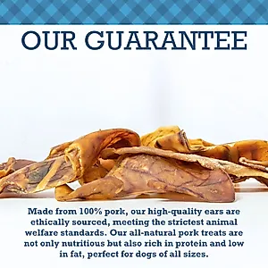 Country Living Whole Pig Ears Dog Treats - 100% Natural, Premium Pork Chews for Dental Care, High Protein & Low Fat, Fully Digestible Snacks for All Breeds & Sizes - 15-Pack