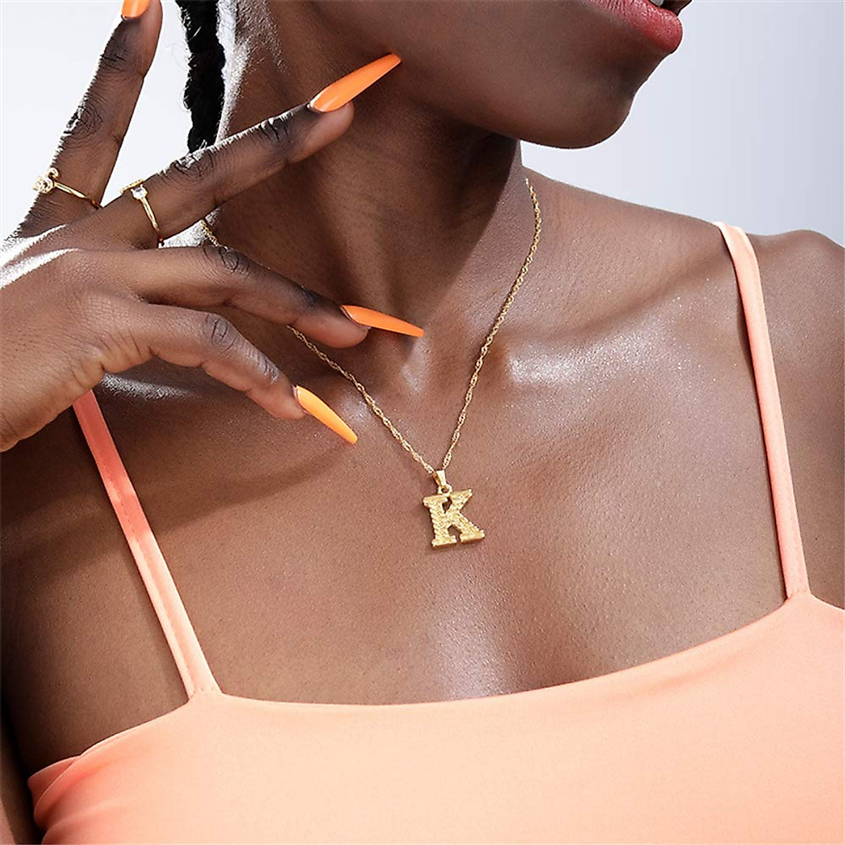kelistom Initial Necklace for Women Men, Gothic 14K Gold Plated 26 Letters Pendant Necklace, Figaro Paperclip Chain with Extension