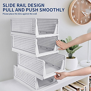 mupera Storage Drawers Clothes Stackable - White Plastic Folding Storage Plastic Bin, Push-pull Clothes Organizer Shelf, Collapsible Storage Box for Wardrobe Bathroom Kitchen Office(2 Pack L)