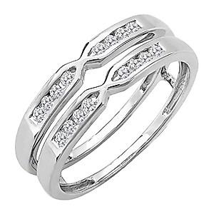 Dazzlingrock Collection 0.25 Carat (ctw) 14k Round Diamond Women Anniversary Wedding Band Enhancer Guard Double Ring 1/4 CT, White Gold, Size 7
