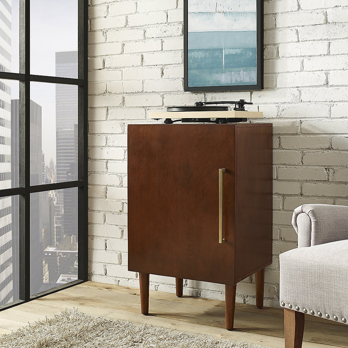 Crosley Furniture Everett Player Stand with Storage for Vinyl Records, Mahogany