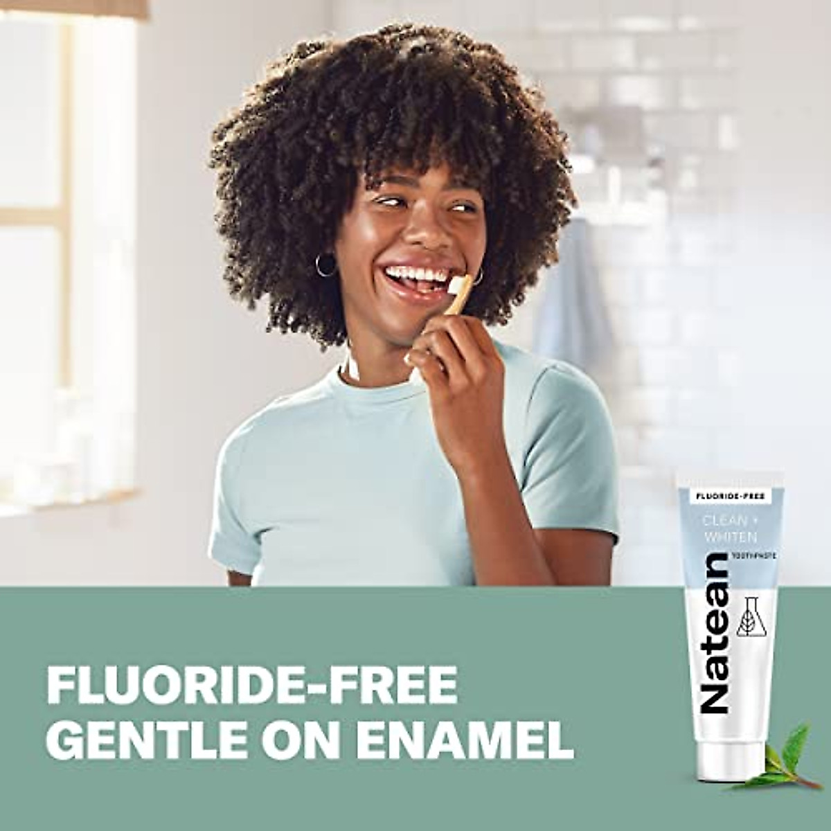 Natean Clean + Whiten Fluoride Free Whitening Toothpaste, Clean Mint - 4.7 Oz Tube