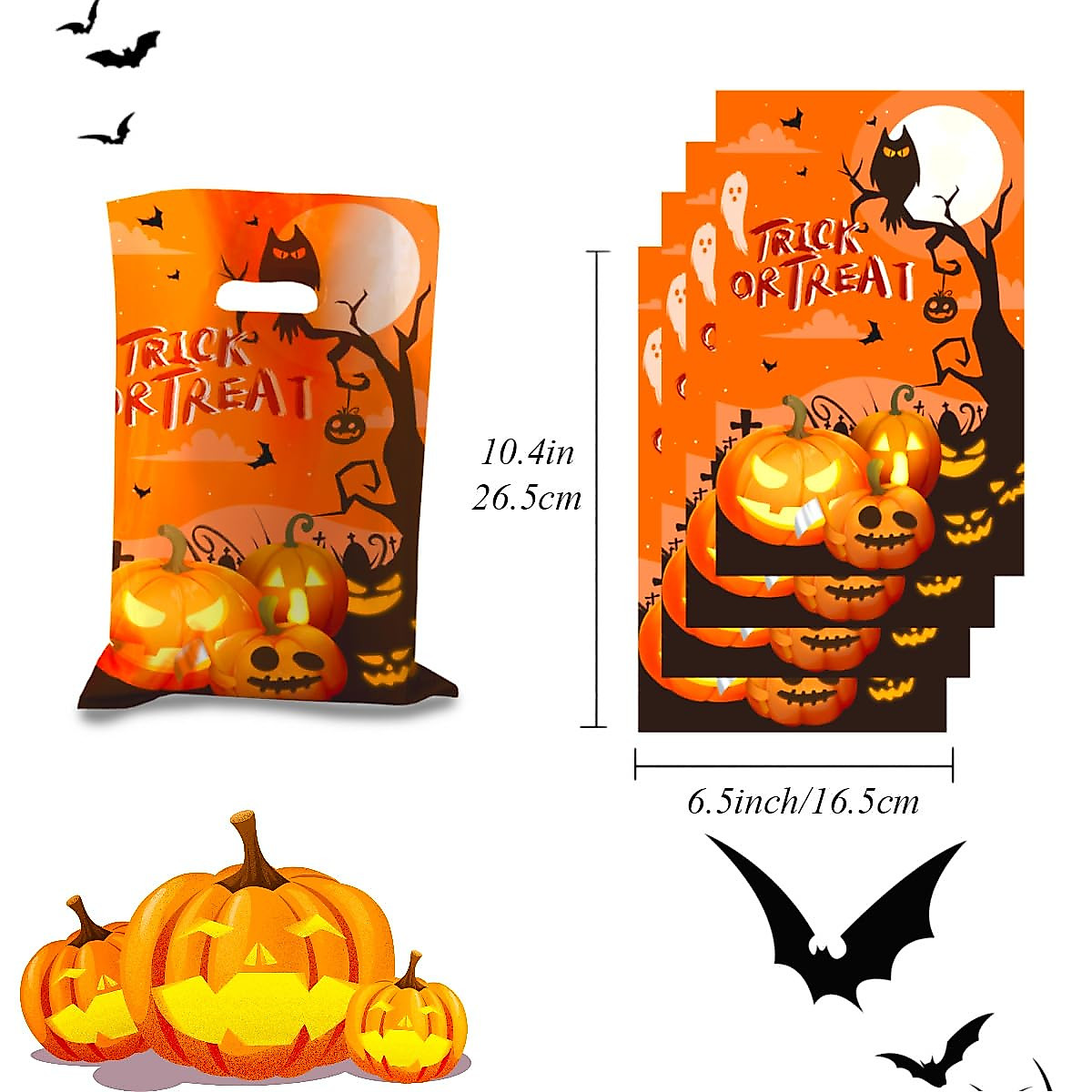 Sainyarh 6.5''x10.5'' Halloween Cellophane Treat Bags with Handle, Halloween Trick or Treat 50 Pack Goodie Bags Halloween Candy Goody Bags for Halloween Decorations Party