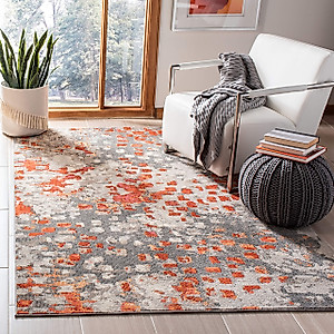 SAFAVIEH Madison Collection Area Rug - 5'3" x 7'6", Grey & Orange, Boho Abstract Distressed Design, Non-Shedding & Easy Care, Ideal for High Traffic Areas in Living Room, Bedroom (MAD425H)