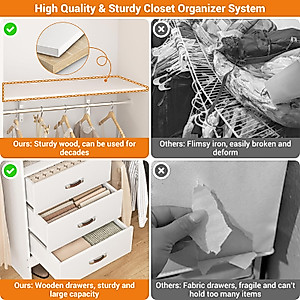Cyclysio Closet System, 8FT Closet Organizer System with 3 Wooden Drawers, 96'' Walk-in Closet with 3 Hanging Rods & 3 Shelf Tower, Adjustable Wall Mount Closet Organizer, Build-in Garment Rack,White