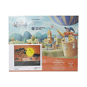 Wizardi 40cm x 50cm Paint by Numbers Kit with Stretched Canvas on Wood Frame (Sunset - 11 Colours)