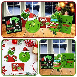 Christmas Tiered Tray Decor Green Tiered Tray Decoration Christmas Tree Wooden Signs Decorations for Farmhouse Home Tabletop Shelf