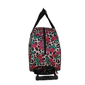 Betsey Johnson Designer Carry On Luggage Collection - Lightweight Pattern 22 Inch Duffel Bag- Weekender Overnight Business Travel Suitcase with 2- Rolling Wheels (One Size, Leopard Rose)