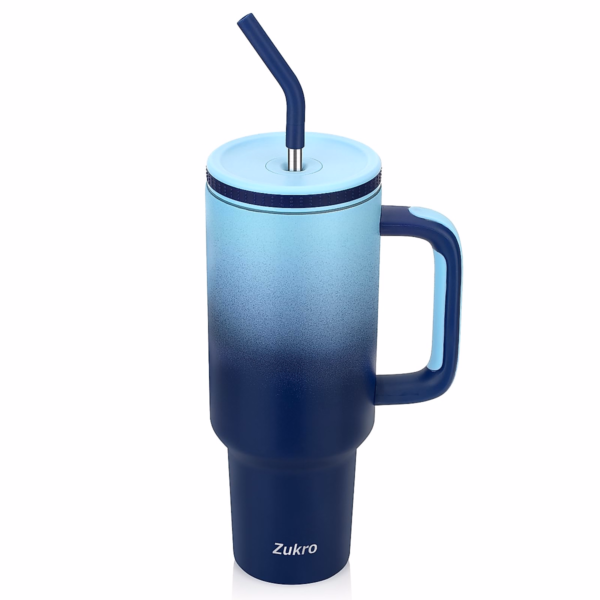 Zukro 40 oz Triple Insulated Tumbler with Handle and Straw Lid - Stainless Steel Cup Travel Mug Fits in Cupholder - No Sweat Water Bottle Keeps Drinks Cold 30 Hours - Dishwasher Safe -Bluewave