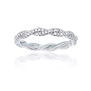 Decadence Sterling Silver Infinity Twist Weave Eternity Band Stack Ring for Women | Round Pave Eternity Rings for Women | Simulated AAA Stackable Cubic Zirconia Stones | Sizes 6 7 8 9