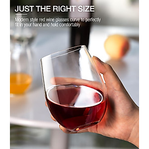 LUNA & MANTHA Stemless Wine Glasses Set of 4, Crystal Red White Wine Glasses for Daily Use, Hosting, Home Bar, Evening Party, Birthdays, Shower, Housewarming Gift - 18oz Clear