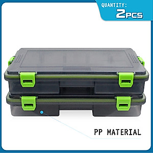Gefischtter 2pcs Fishing Tackle Boxes Storage Box Organizer with Removable Dividers Clear Waterproof Transparent Storage Trays for Fishing Lures, Baits, Hooks (Transparent grey)