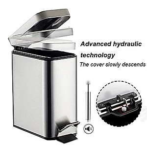 WENLII Silent Stainless Steel Trash Can 5L Rectangular Step Kitchen Waste Bin for Bathroom Kitchen Living Room Office Trash Bin (Color : Black)