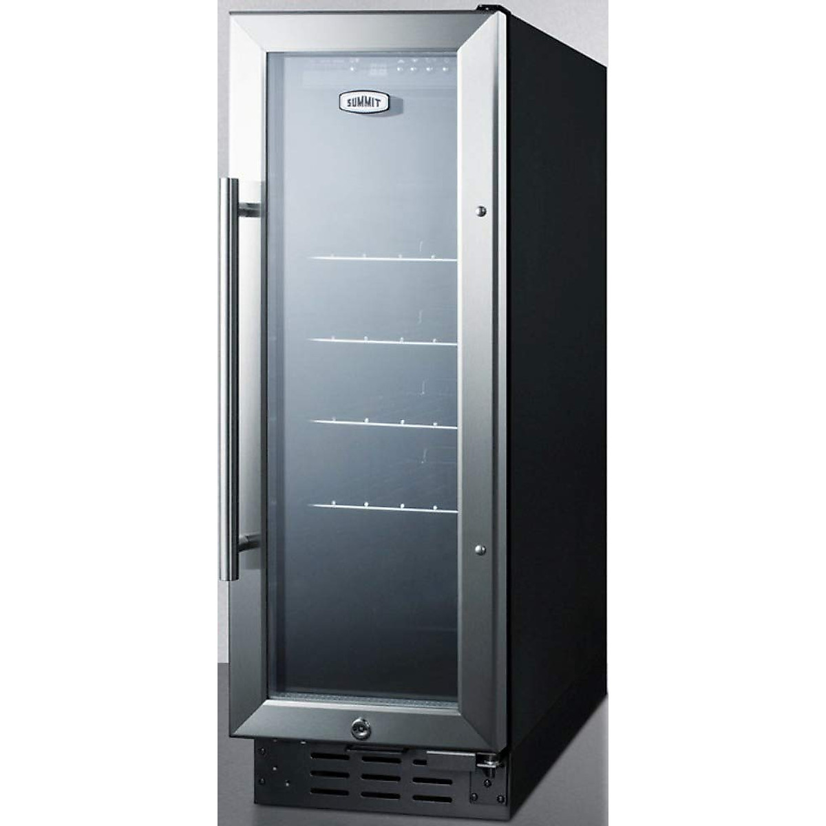 Summit Appliance SCR1225B Built-In 12" Wide Undercounter Commercial Glass Door Beverage Center with Lock, Auto Defrost, Professional Handle, Digital Thermostat, LED Lighting and Black Cabinet