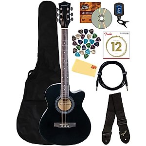 Vault EA-20CE Cutaway Acoustic-Electric Guitar - Black Bundle with Gig Bag, Tuner, Strap, Strings, Instrument Cable, Picks, Austin Bazaar Instructional DVD, and Polishing Cloth