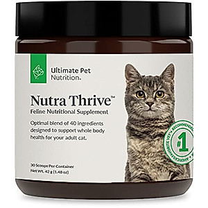 ULTIMATE PET NUTRITION Nutra Thrive™ Cat 40 in 1 Nutritional Supplement for Cats, Vitamins, Minerals, Probiotics, Enzymes, Antioxidants and Superfoods Blend, 30 Servings