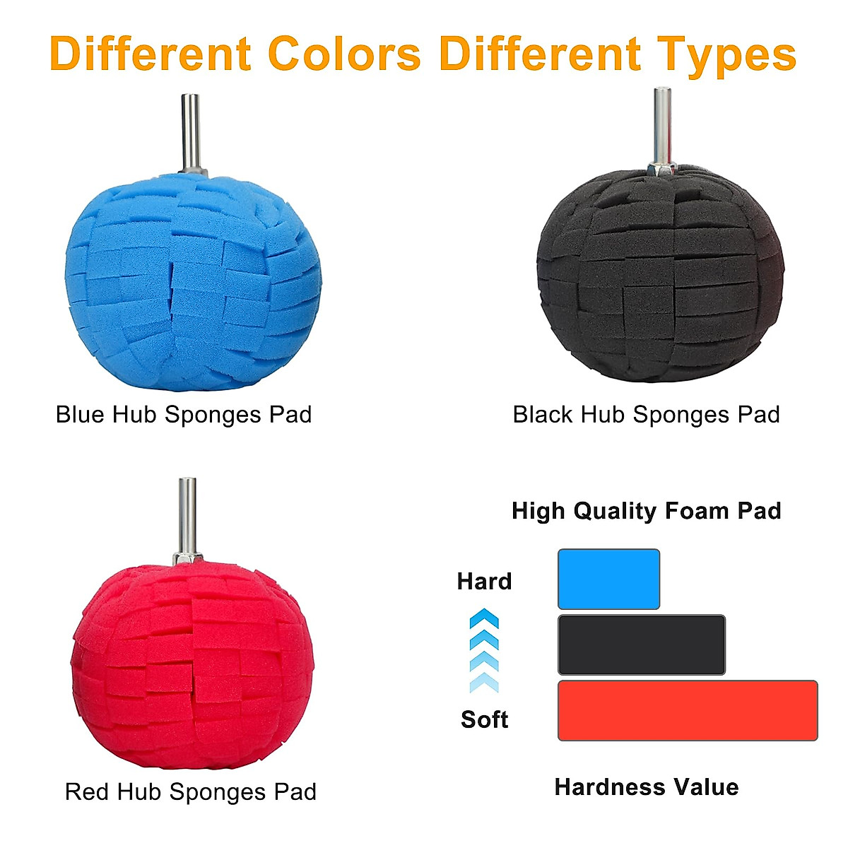 Linkstyle 6PCS Car Wheel Hub Drill Buffing Sponge Pads Kit, 3 inch Shank Polishing Pads for Wheel Hub Cleaning, Auto Cone Metal Polish Buffing Polishing Ball