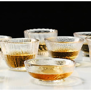 Rikyo 6 Pcs Sake Tea Cups,Heat Resistant Glass Teacup,Mini Espresso Cups,Kung Fu Tea Set,Small Chinese Tea Cup,50ml 1.69 Oz No Handles,Handmade Japanese Cold Sake Sushi Wine Tea Cup