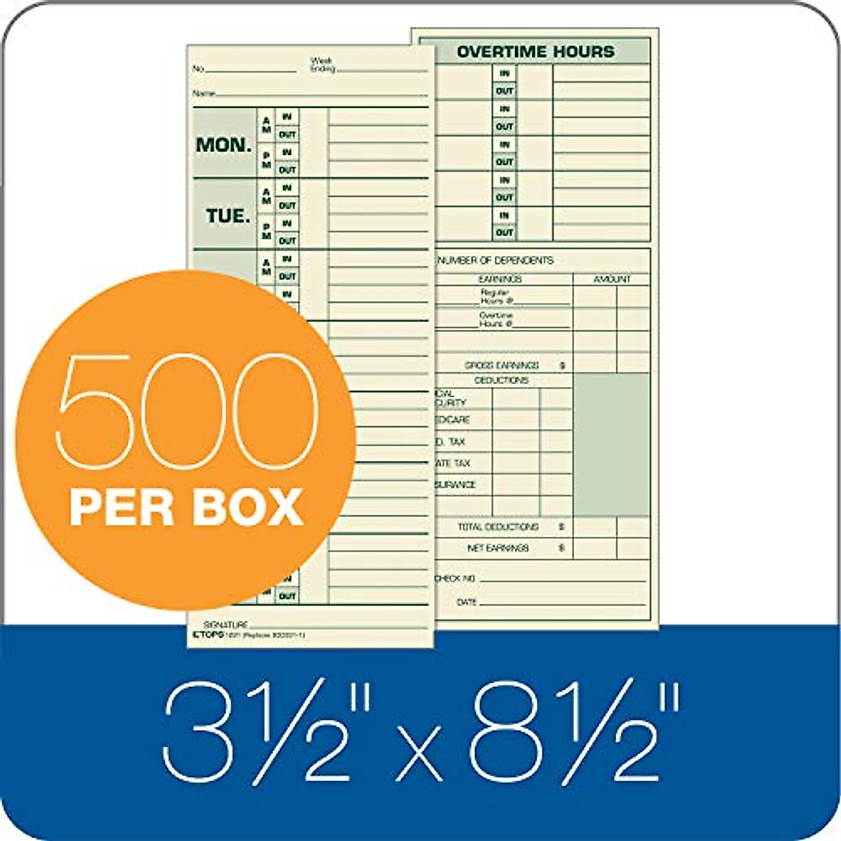 TOPS 1291 Time Card for Pyramid Model 331-10, Weekly, Two-Sided, 3 1/2 x 8 1/2 (Box of 500)