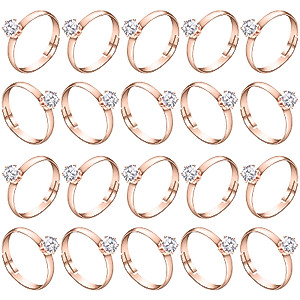 Junkin 48 Pieces Ring Bridal Wedding Fake Rings Decorations Diamond Engagement Rings Bridal Shower Rings Diamond Rings for Party Supply (Rose Gold)
