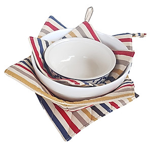 CUSHYSTORE Set Bowl Cozy Pot Holder Canvas Holders Heat & Cold Resistant Anti-Scalding Protector (Retro Stripe), 7.5''x7.5''x4''