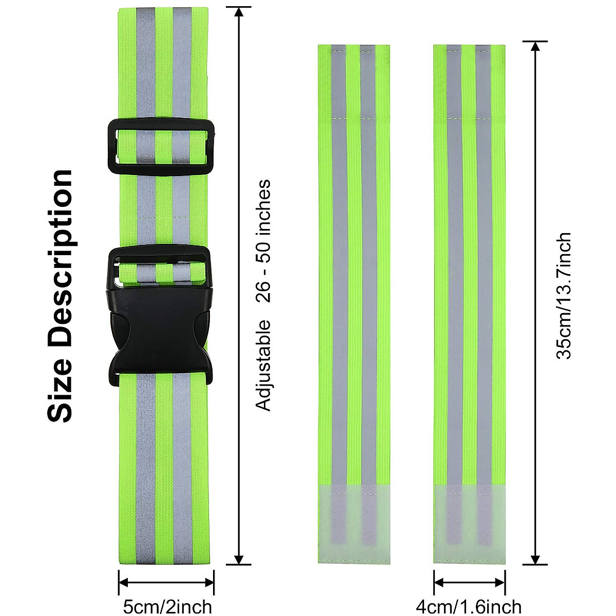 Hotop 6 Pieces Reflective Band Strap Safety Reflective Glow Belt PT Belt High Visibility Reflective Waist Belt for Arm, Wrist, Ankle, Leg Running Cycling Walking Marathon (Green)