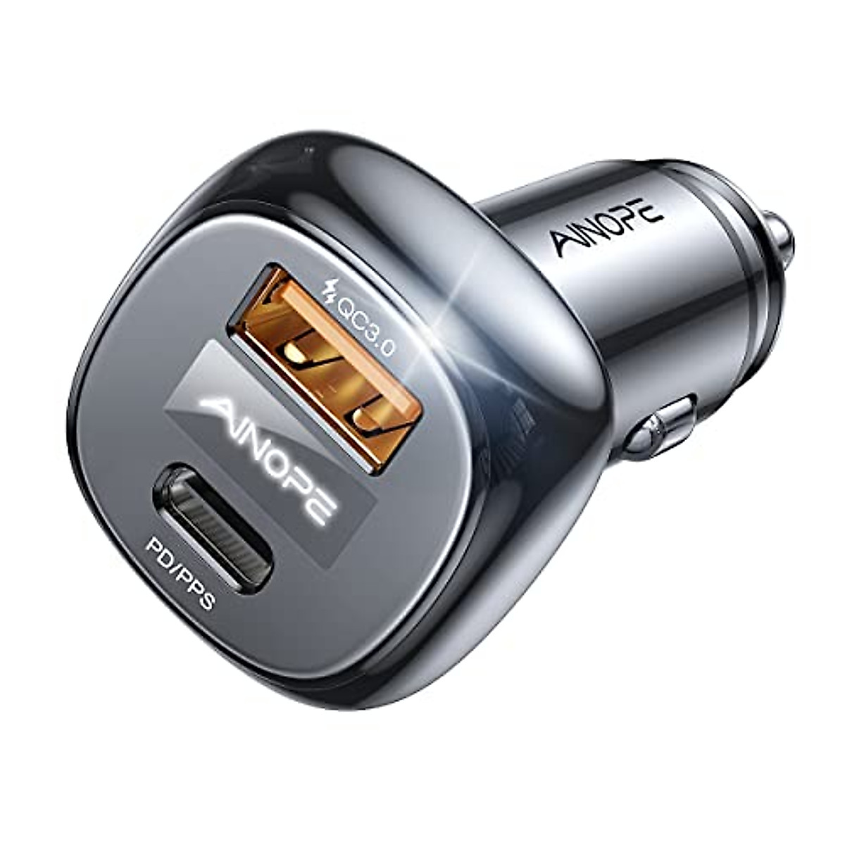 66W USB C Car Charger-AINOPE [PD 36W+QC 30W] [All Metal] QC 3.0 Dual Port iPhone Car Charger Type C Car Adapter Fast Charger for iPhone 14 13 12 Pro, Samsung S22 S21 iPad MacBook Pro Air Laptop