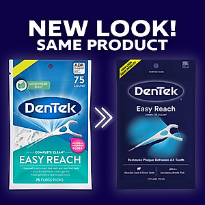 DenTek Complete Clean Easy Reach Floss Picks, No Break & No Shred Floss, 75 Count