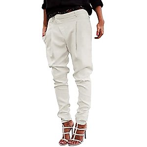 Women Pants Button Overalls Elastic Waist Hiking Pants Casual Skinny Trousers with Pockets Relaxed Slim Travel Pajamas Silk Streetwear Long Activewear Pants Pants/pj Capri Solid Color B87-White