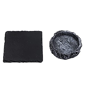 Set of 2 Slate Reptile Basking Rock Platform, Reptile Feeding Water Dish Food Bowl