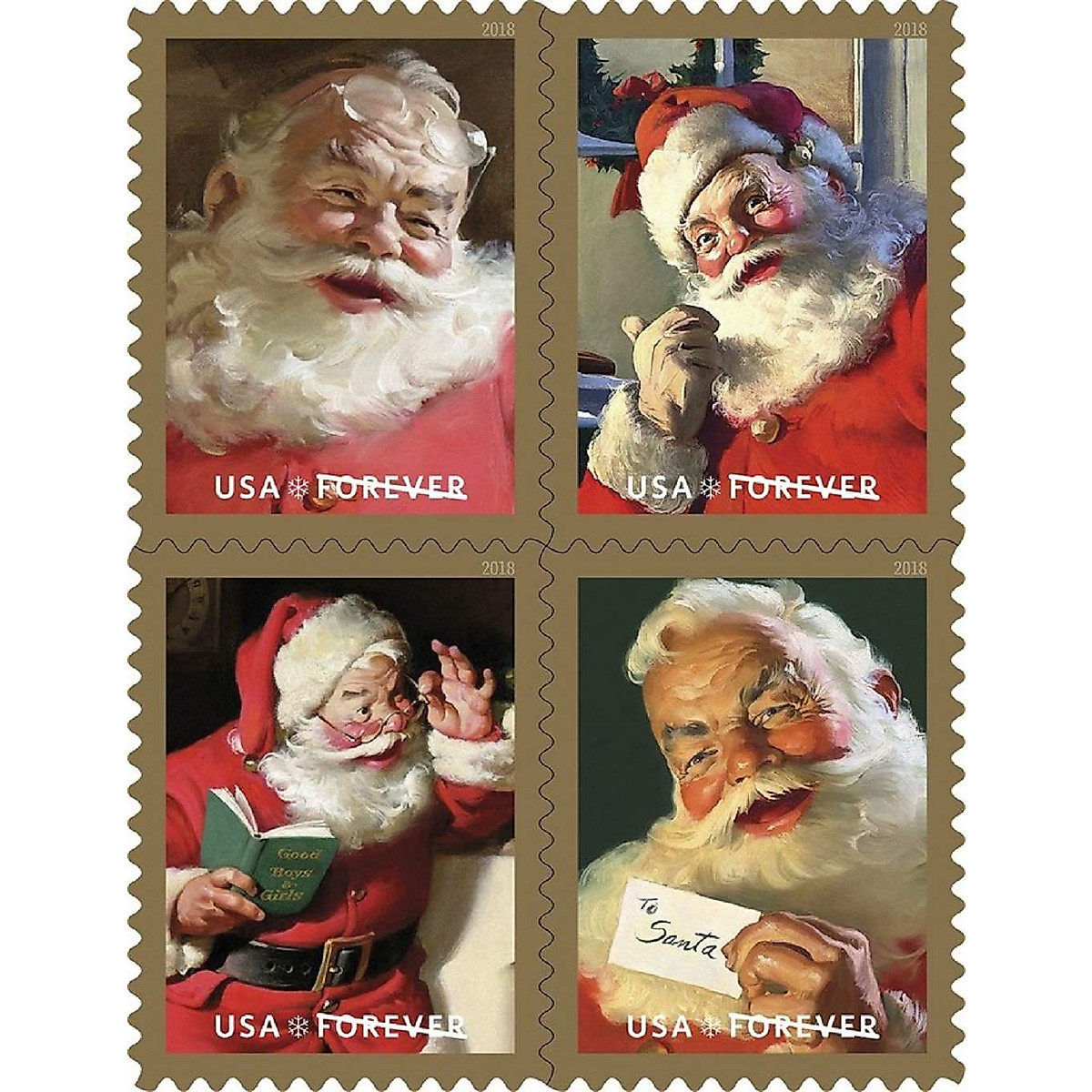 USPS 2018 Sparkling Holidays Book of 20 Stamps Forever Santa Christmas Scott 5355