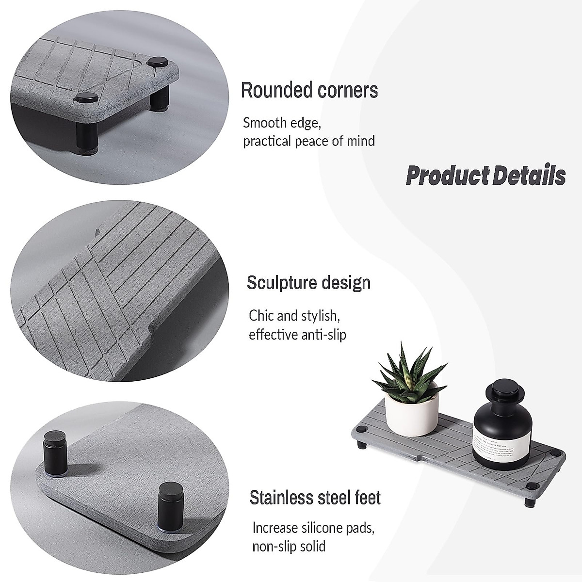 Instant Dry Sink Caddy Kitchen Sponge Soap Holder Dispenser Tray Organizer Diatomaceous Pedestal Stand Riser Fast Drying Stone for Kitchen Counter, Sink, Countertop, Small, Uneven and Foam