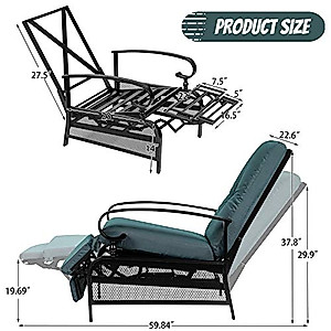 Crownland Outdoor Furniture Automatic Adjustable Patio Recliner Chair with Metal Frame and Water Resistant Cushion for Sunbathing (Peacock Blue)
