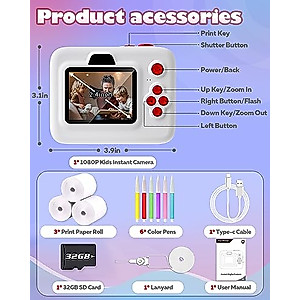 Kids Camera Instant Print, MEETRYE Instant Print Camera for Kids 4-14 Year Old, Christmas Birthday Gifts Digital Camera Toy for 5 6 7 8 9 10 Year Old Girls Boys Toddlers