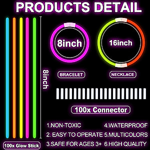 AMENON 150 Pcs Halloween Party Favors for Kids 100 Glow Sticks and 50 Halloween LED Light Up Rings Halloween Glow in The Dark Toy Gifts Halloween Goodies Bag Fillers Party Supplies for Kids