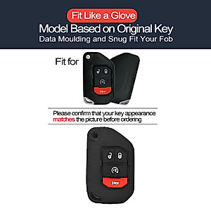 INFIPAR 2pcs Compatible with Jeep Wrangler JL Gladiator JT Wagoneer Flip 4 Buttons Black Key Fob Cover Case Key Chain Protector Keyless Remote Holder