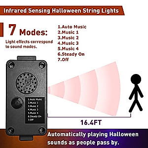 Vanthylit Halloween Decorations, 81.7Ft 200LT Halloween String Lights with Music Sync Spooky Sounds Lighted Halloween Fairy Lights for Indoor and Outdoor Patio Lawn Garden (Orange)