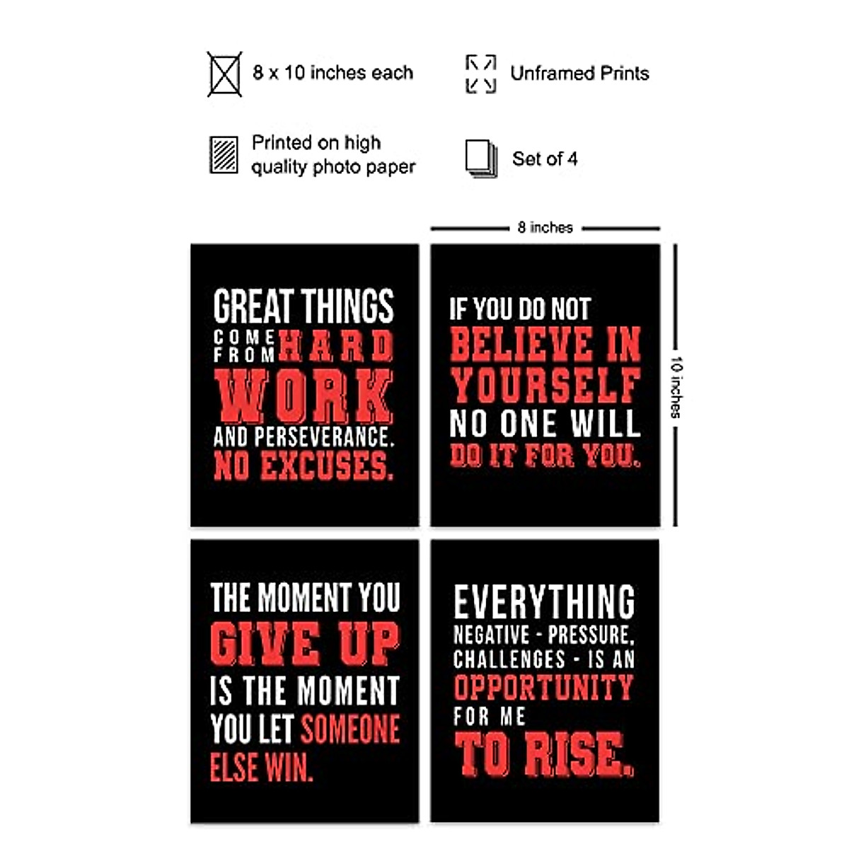 Motivational Quotes Set - 8x10 Basketball Posters - Gift for Sports Fans, Men, Boys, Teens - Inspirational Wall Decor, Art Decorations for Office, Bedroom, Living Room - 8x10 UNFRAMED Prints